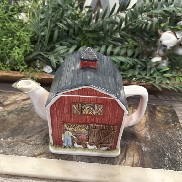 Kitchen | Vintage Otagiri For Gibson Red Barn Teapot 38oz 3 Cup | Poshmark